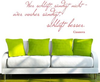 Indigos UG Indigos UG - Wandtattoo Wohnzimmer - Wandaufkleber Casanova Wer vorher schl&auml;ft, s&uuml;ndigt nicht 120x53, rot w046 - Aufkleber Kinderzimmer Schlafzimmer K