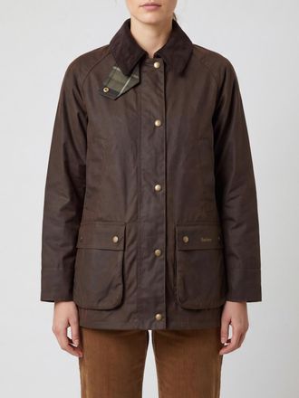 Barbour Veste courte en coton cir&eacute; avec col en velours c&ocirc;tel&eacute;