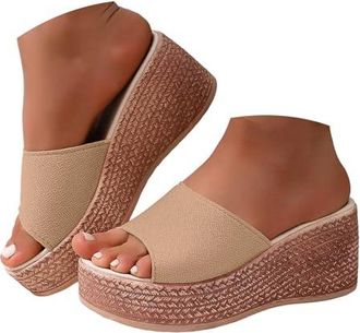 Generic Sandales compens&eacute;es pour femme - Chaussures de printemps souples - Pantoufles orthop&eacute;diques en li&egrave;ge pour femme - Sandales d&eacute;t&eacute; confortables &agrave; bout ou