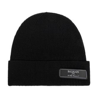 Balmain Wollm&uuml;tze mit Logo-Patch - - Accessories - Herren - Schwarzk - ONE SIZE