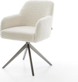 DELIFE Drehstuhl Greg-Flex Teddystoff Beige Kreuzgestell breit Graphit 360&deg; drehbar Wippfunktion Taschenfederkern, Esszimmerst&uuml;hle