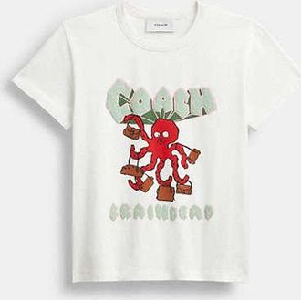Coach Coach | Brain Dead Octopus 90s T-Shirt f&uuml;r Frauen in Wei&szlig;, Gr&ouml;&szlig;e X-Klein | Baumwolle