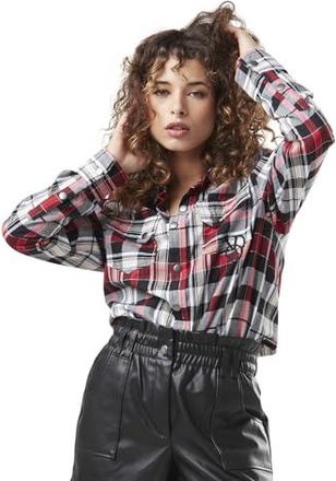Von Dutch Chemise Femme Checks, Chemise à Carreaux Femme, Coupe Droite & Manches Longues, Rouge Taille M