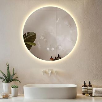TecTake TecTake Miroir Salle de Bain Rond &eacute;clairage LED int&eacute;gr&eacute;, Miroir Coiffeuse &agrave; LED, 3 Couleurs de lumi&egrave;re r&eacute;glables, Fonction m&eacute;moire, Anti-bu&eacute;e, Id&eacute;al S
