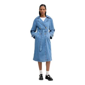 Marc O'Polo Trench coat d&eacute;contract&eacute; en denim avec fibres de feuilles dananas - Femme - Manteaux - Bleu - Taille: 36 FR