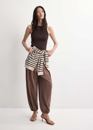 Mango Top maille fil cintr&eacute; chocolat - Femme - XXS - MANGO