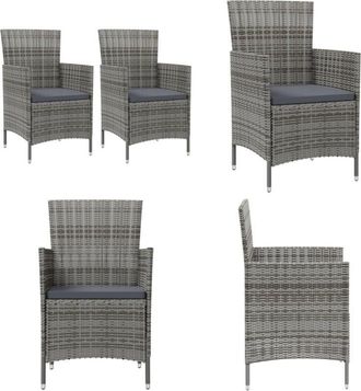 vidaXL Vidaxl - Gartenst&uuml;hle mit Kissen 2 Stk. Poly Rattan Grau - Gartenst&uuml;hle - Outdoor M&ouml;bel - Balkonm&ouml;bel - Esszimmerst&uuml;hle - Rattan Gartenm&ouml;bel - Home &