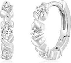 Ania Haie Boucles doreilles cr&eacute;oles Dusk Divas Sparkle Cross en argent sterling 925, serties de 4 zircones, dimensions : 9,3 x 1,7 mm, emballage cadeau inclus