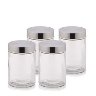 KELA Glas Vorratsdosen mit Deckel BERA, 4 St&uuml;ck, Vorratsglas 1,2 L, Meal Prep Boxen, Vorratsgl&auml;ser Set rund, Glasbeh&auml;lter mit Deckel