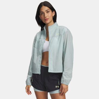 Under Armour Explor Trail Run Wind Jacke f&uuml;r Damen Enamel Blau / Fade Gr&uuml;n XL