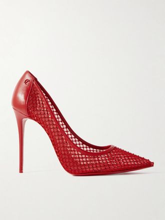 Christian Louboutin Escarpins En Résille À Finitions En Cuir Et À Cristaux Sporty Kate 100 - Rouge