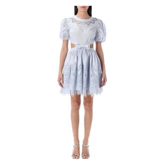 Self Portrait Femme, Robes, Bleu, Taille: 36 FR Mini-robe brod&eacute;e bleu clair