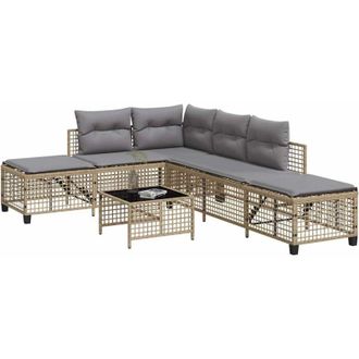 vidaXL 3-tlg. Garten-Ecksofa-Set mit Kissen Beige Poly Rattan - Vidaxl