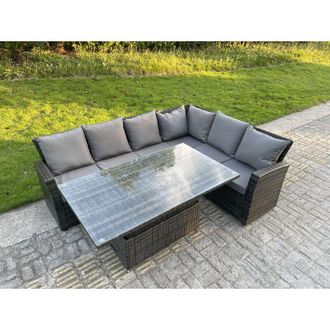 Fimous Pe Rotin Coin Salon De Jardin Haut Dossier Table De Levage R&eacute;glable Ensemble De 6 Si&egrave;ges - Fimous