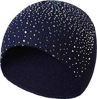Generic Chapeaux dhiver pour hommes - Couleur unie - En coton tricot&eacute; - Pour course &agrave; pied, sports - Chaud - Laine fran&ccedil;aise, bleu marine, Taille unique