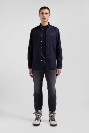 Eden Park Chemise En Popeline De Coton Bleu Marine Col Boutonn&eacute; Et Coudi&egrave;res Imprim&eacute;es Coupe Regular