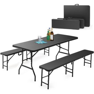Sekey Sekey Bierzeltgarnitur Klappbar Kunststoff Tisch + 2 x Bierbank mit Tragegriffe Gartenm&ouml;bel Set 180cm Festzeltgarnitur f&uuml;r drinnen - drau&szlig;en