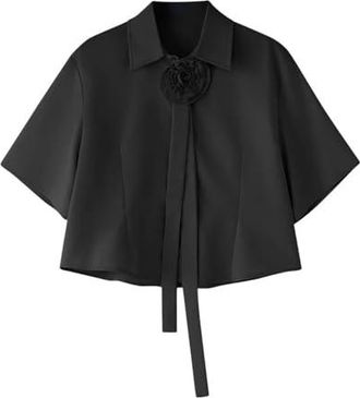 Generic Chemise &agrave; manches courtes pour homme avec noeud papillon &agrave; revers - Coupe d&eacute;contract&eacute;e - Chemise daffaires urbaine &eacute;l&eacute;gante - Confortable et polyvalen