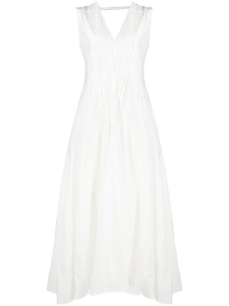 Brunello Cucinelli robe pliss&eacute;e &agrave; col v - Blanc