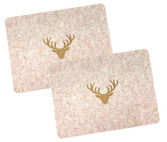 Heimtexland Tischdeko Filz Tischset abwaschbar Untersetzer Landhaus Tischdekoration Platzset 35x45 Typ847 Sand - Geweih Tischset 2er Pack
