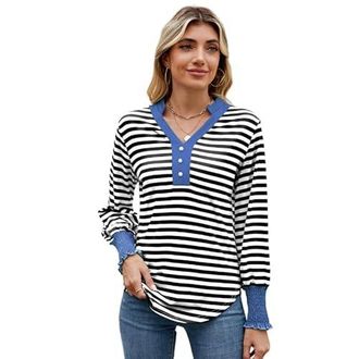 Generic Pull surdimensionn&eacute; pour femme en tricot confortable &agrave; rayures &agrave; manches longues pour lautomne et lhiver, noir/blanc, XXL