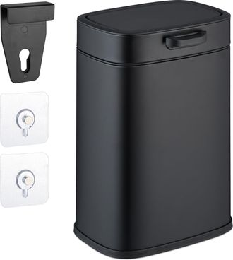 Relaxdays Küchenmülleimer 5 L, hängender Biomüllbehälter, Inneneimer, Aufhängung & Klebepads, Türmüllbehälter, schwarz