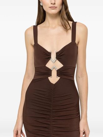 Nissa robe mi-longue fronc&eacute;e &agrave; ornements - Marron