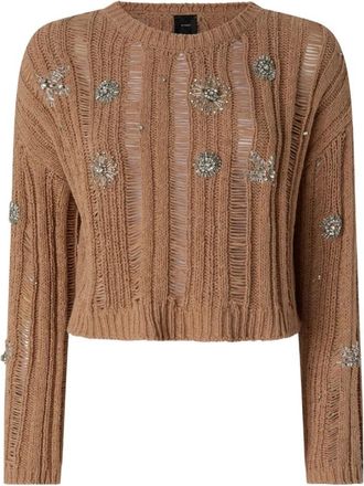Pinko Pinko, Femme, Pulls, Brun, Taille: 38 FR Haut Orn&eacute; Effet Us&eacute;