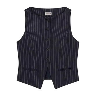 Guess Femme, Vestes, Bleu, Taille: 36 FR Gilet ajust&eacute; &agrave; rayures diplomatiques