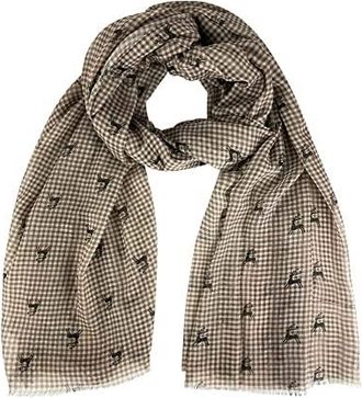 Trachtenland Écharpe traditionnelle à carreaux avec motif cerf - Beau foulard pour Dirndl et pantalon en cuir, marron clair, Maße: ca. 185 x 70 cm