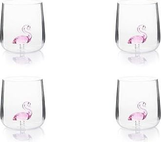 Excelsa Inside Lot de 4 verres en verre borosilicat&eacute;, d&eacute;cor&eacute;s &agrave; la main avec des sujets int&eacute;rieurs au verre, transparent, 450 ml (flamant rose)