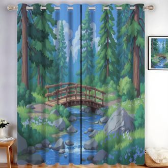 Generic 100% Verdunklungsvorh&auml;nge Grau &Ouml;senschal 2Er Set H 245 X B 140 cm Vorh&auml;nge W&auml;rmeisolierend Thermovorhang K&auml;lteschutz F&uuml;r Schlafzimmer/Wohnzimmer, Wald