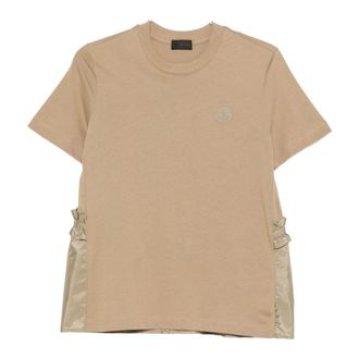 Moncler T-Shirt mit Logo-Patch und R&uuml;schen - - Tops - Damen - Beige - XS