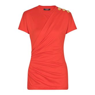 Balmain Femme, Tops, Rouge, Taille: 36 FR T-shirt en jersey drap&eacute; &agrave; manches courtes