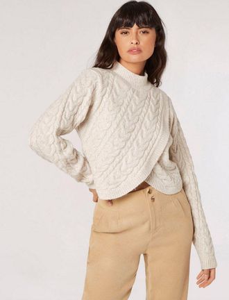 Apricot Strickpullover Wickelpullover (1-tlg) mit Zopfmuster