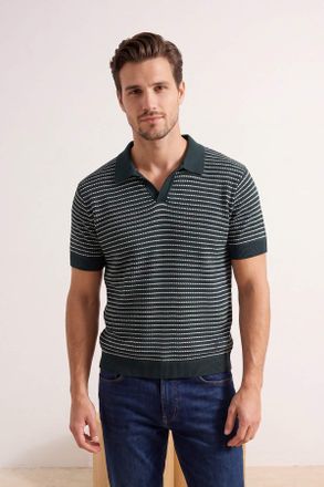 Trendyol MAN Jungen Gr&uuml;n Gestreift Kurz Relaxed Fit Poloshirts