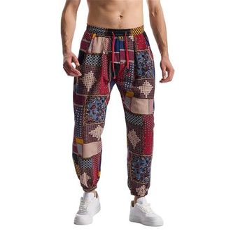 Generic Pantalon sarouel hippie pour homme - Coupe ample - Taille &eacute;lastique - Pantalon de plage &agrave; revers - Pantalon de danse hippie streetwear l&eacute;ger - Pantalo