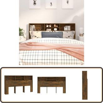 vidaXL Kopfteil mit Ablagen R&auml;uchereiche 180x19x103,5 cm - Bettschr&auml;nkchen - Holzbett - Kopfteil Regal - Bettkopfteil - Wohnraumgestaltung