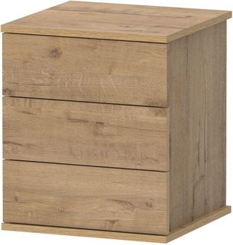 PEGANE Table de nuit, table de chevet de 3 tiroirs coloris Ch&ecirc;ne dor&eacute; - Longueur 41 x Profondeur 40 x Hauteur 48,5 cm
