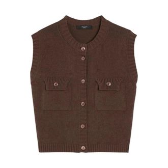 Max Mara Baumwollstrickweste mit Perlmuttkn&ouml;pfen - - Knitwear - Damen - Braun - L