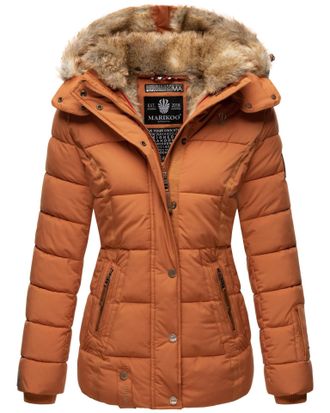 Marikoo warme Damen Winter Jacke Winterjacke Steppjacke gef&uuml;ttert Kunstfell B658 [B658-Nek-Cinnamon-Gr.M]