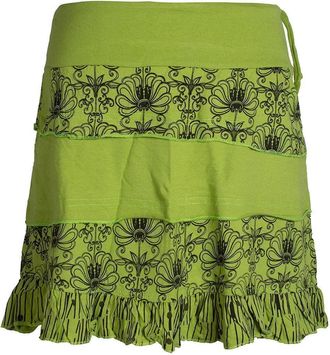 vishes Alternative Bekleidung - Damen Patch-Work R&uuml;schen-Rock - Breiter Dehnbarer Bund und Taschen hellgr&uuml;n 44-46