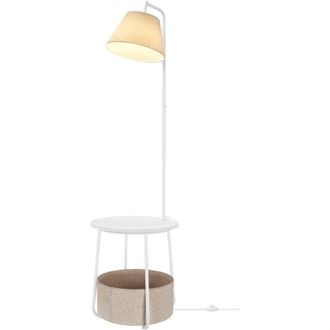 Vasagle Lampe sur Pied 3-en-1, avec Table dAppoint, Panier en Tissu, Lampadaire, Abat-Jour Orientable, Acier, Blanc