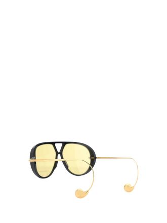 Bottega Veneta Womens Sunglasses Drop Aviator Black-Gold-Yellow Acetate Black/gold/yellow