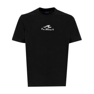 Paul & Shark Homme, Tops, Noir, Taille: S T-shirt en Coton à Col Rond avec Imprimé