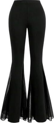 SOLY HUX Pantalon évasé élégant pour femme Y2K - Pantalon stretch avec maille - Style gothique punk - Taille haute - Pantalon de danse - Pantalon de fête - Ten