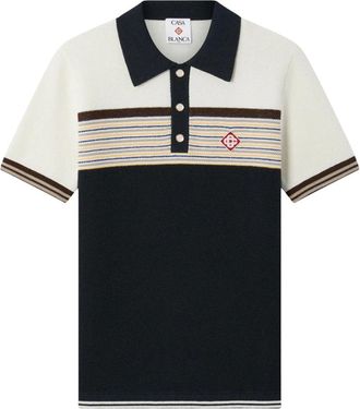 Casablanca Polo &agrave; manches courtes en laine ray&eacute;e Caf&eacute; Culture - Homme - Tops - Noir - Taille: M