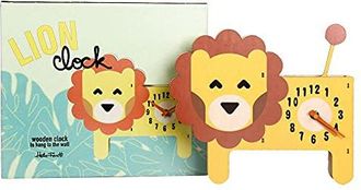 Helio Ferretti Uhr aus Holz L&ouml;we, Tischuhr und kann aufgeh&auml;ngt Werden. Dekorative Kinderuhr