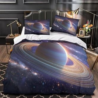 Generic Housse de Couette 200x200 Saturne et Ciel &eacute;toil&eacute; Parure de Lit Paysage Spatial 3D Douce Respirante Microfibre Housse Couette 2 Personne avec Fermeture