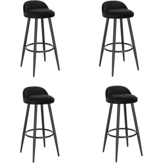 Woltu Woltu - Lot de 4 tabourets de bar - Si&egrave;ge en velours noir avec dossier et repose-pieds - Hauteur 78,5 cm - Capacit&eacute; de charge 120 kg